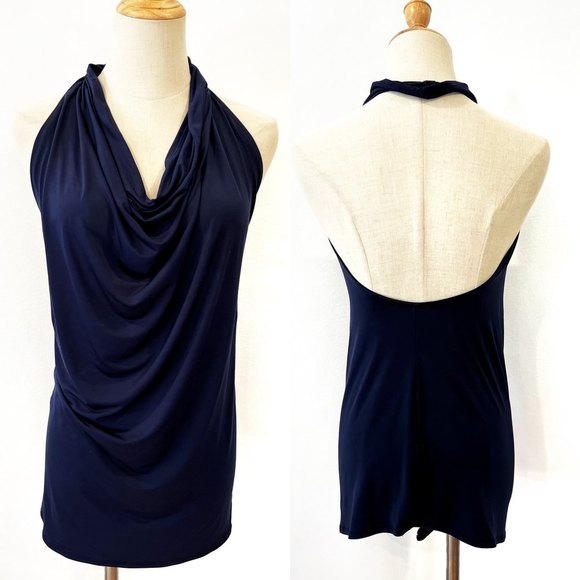 Doublju | Tops | Doublju Navy Blue Halter Top Draped Neck Backless ...